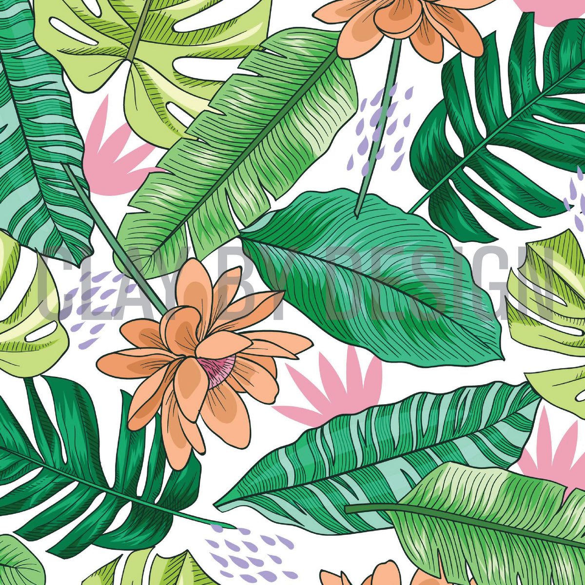 Colourful tropical pattern water transfer - #447 – Clay By Design Aus