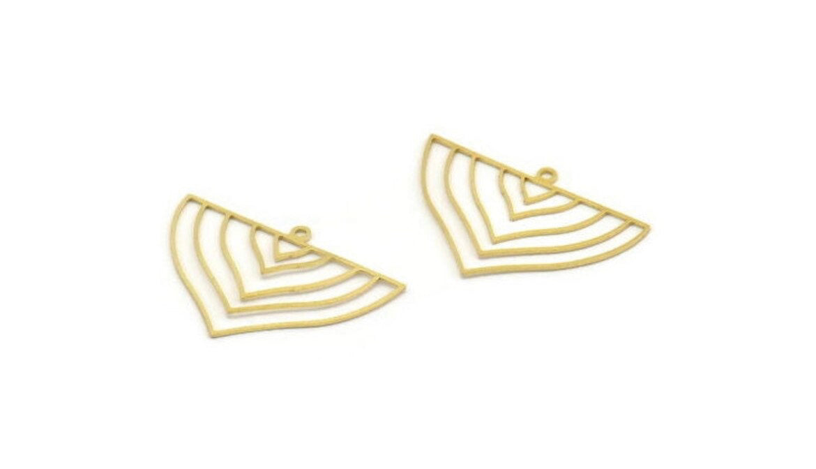 Brass wide art deco fan shape charms x 4 – Clay By Design Aus