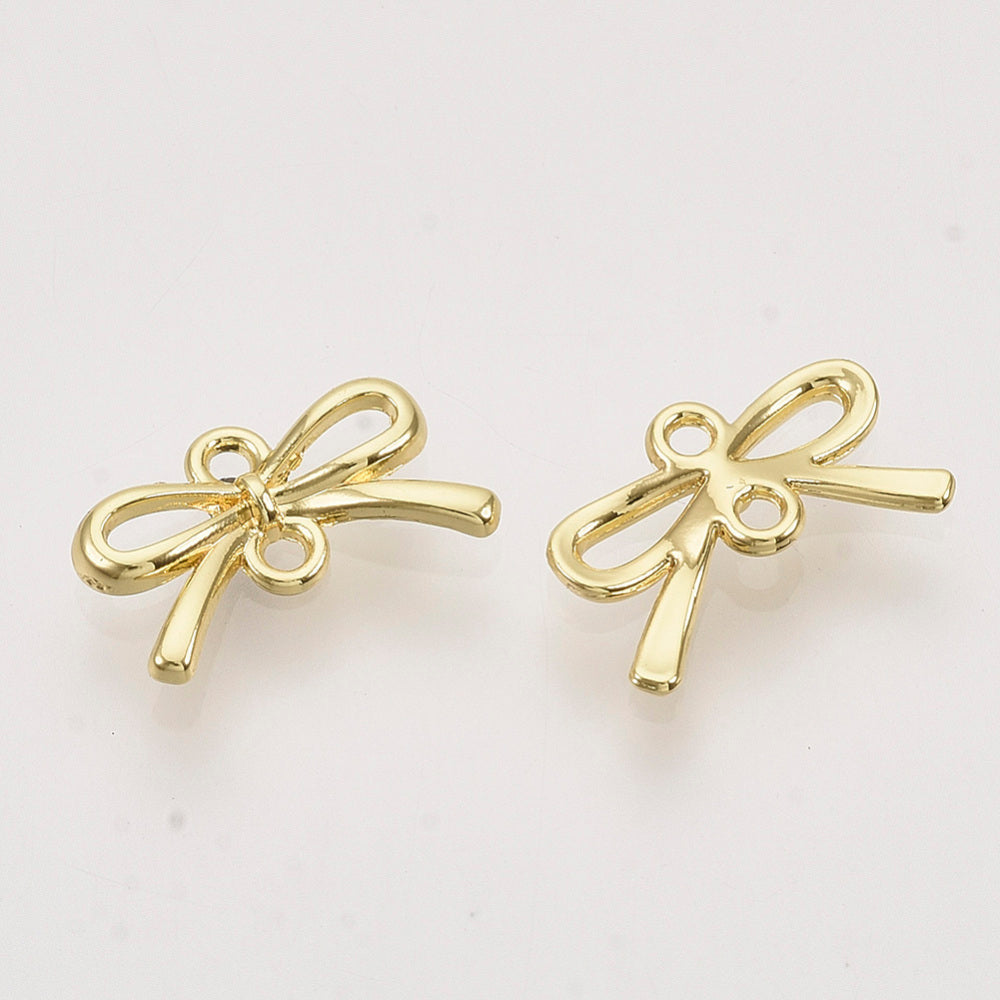 Gold plated bow double connector charms x 8 pieces – Clay By Design Aus