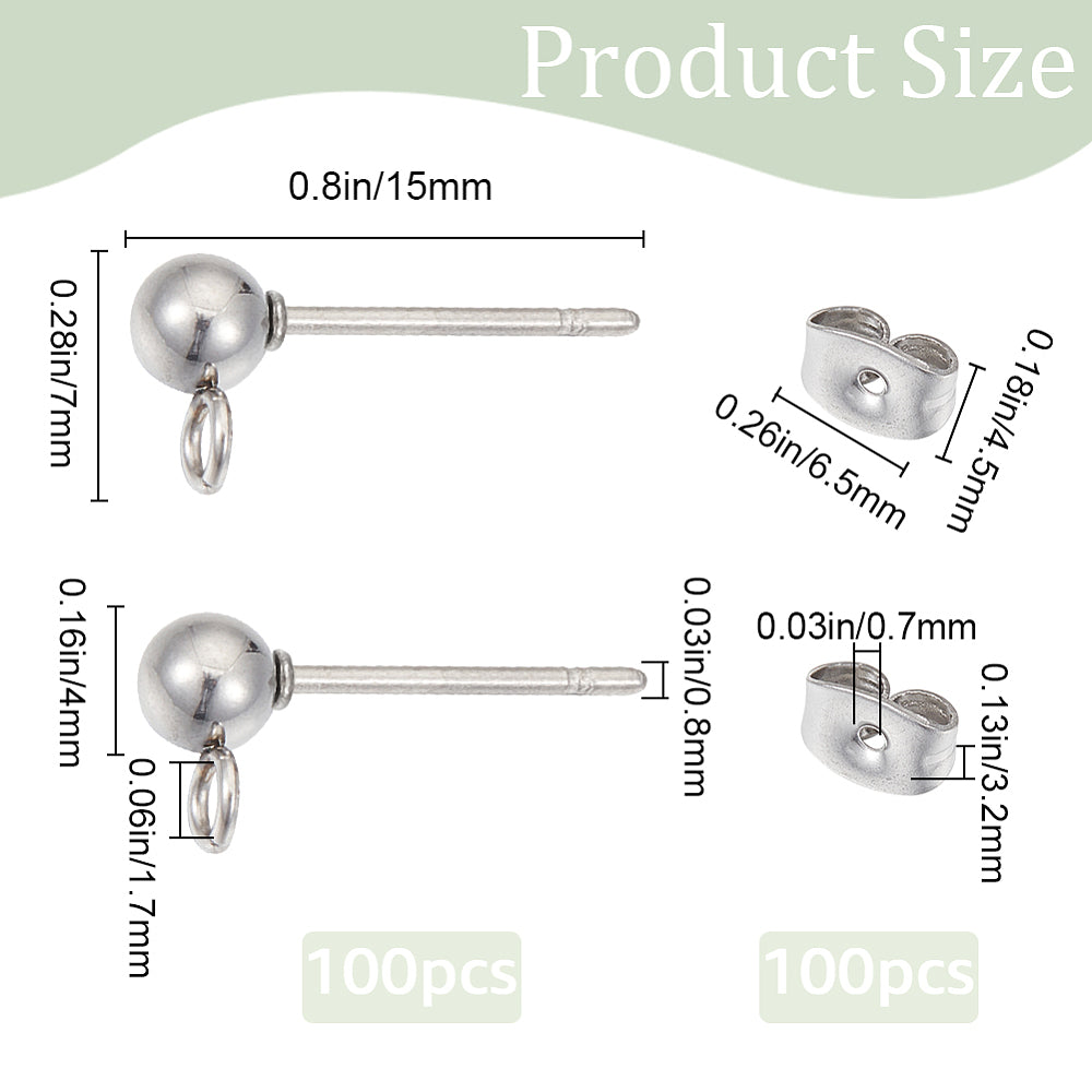 BULK 4mm silver 304 stainless steel ball stud post 200 x pieces – Clay ...